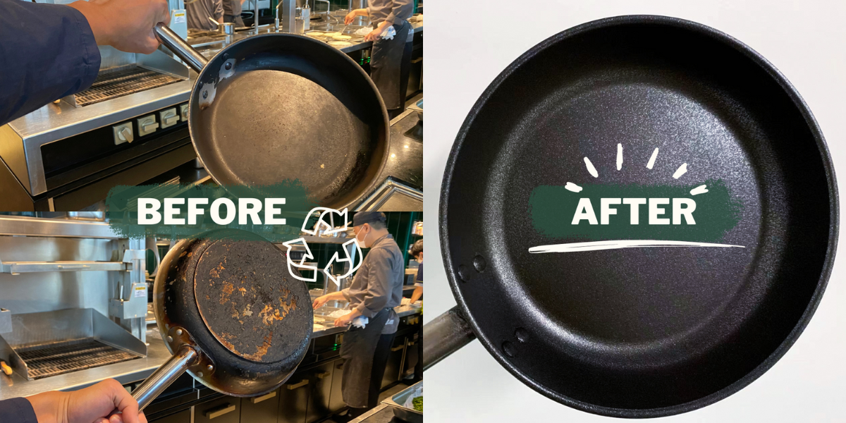GRPan refurbish damaged nonstick cookware for reuse 低碳翻新易潔廚具重用
